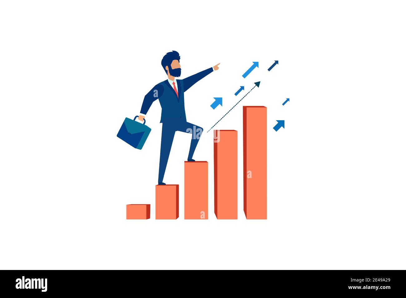 Vector of an ambitious businessman climbing up graph columns Stock ...