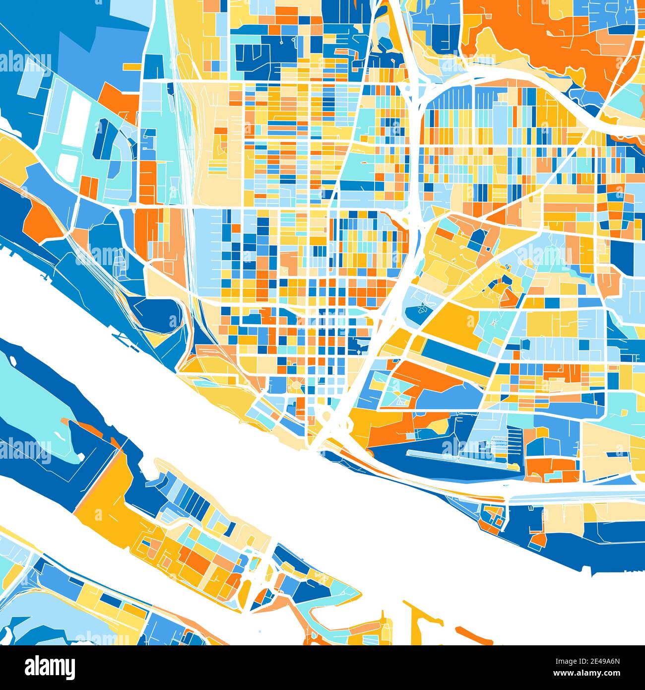 Color art map of Vancouver, Washington, UnitedStates in blues and ...
