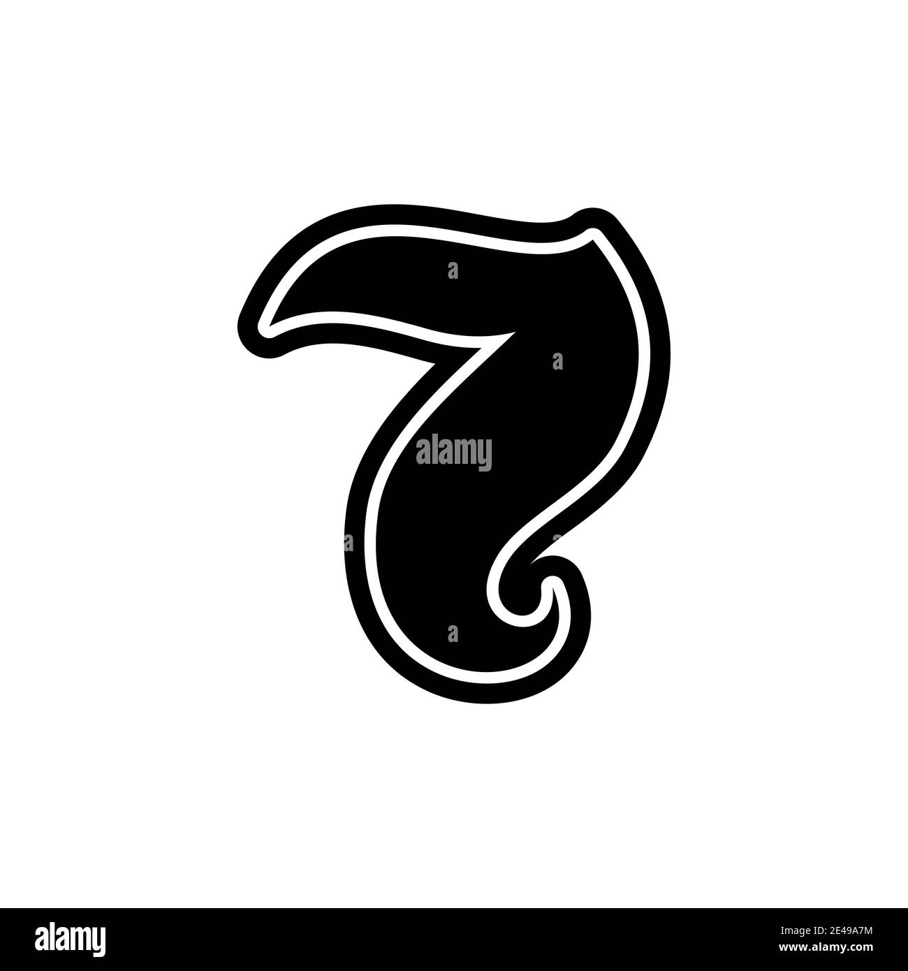 7 number seven font decorative hand drawn lettering, vector numeral ...