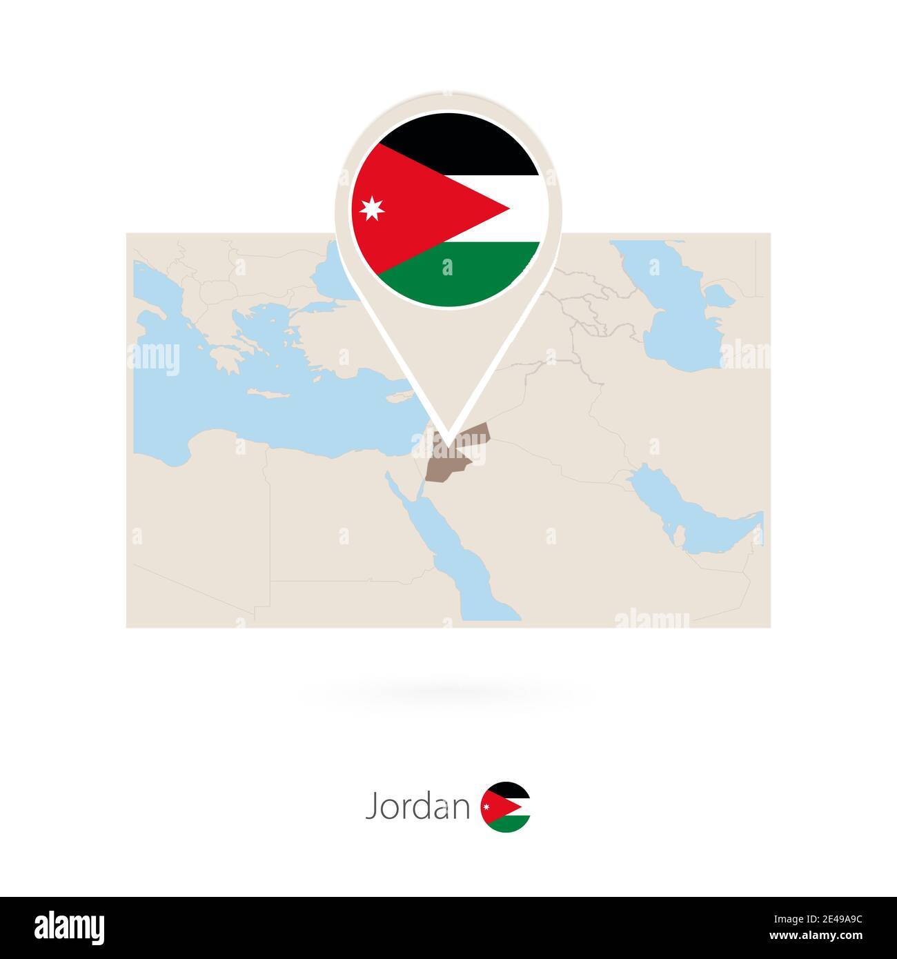 Rectangular map of Jordan with pin icon of Jordan Stock Vector Image ...