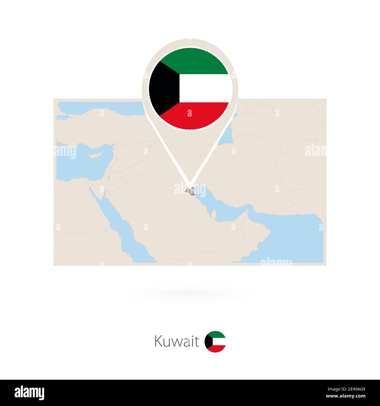 Rectangular map of Kuwait with pin icon of Kuwait Stock Vector Image ...