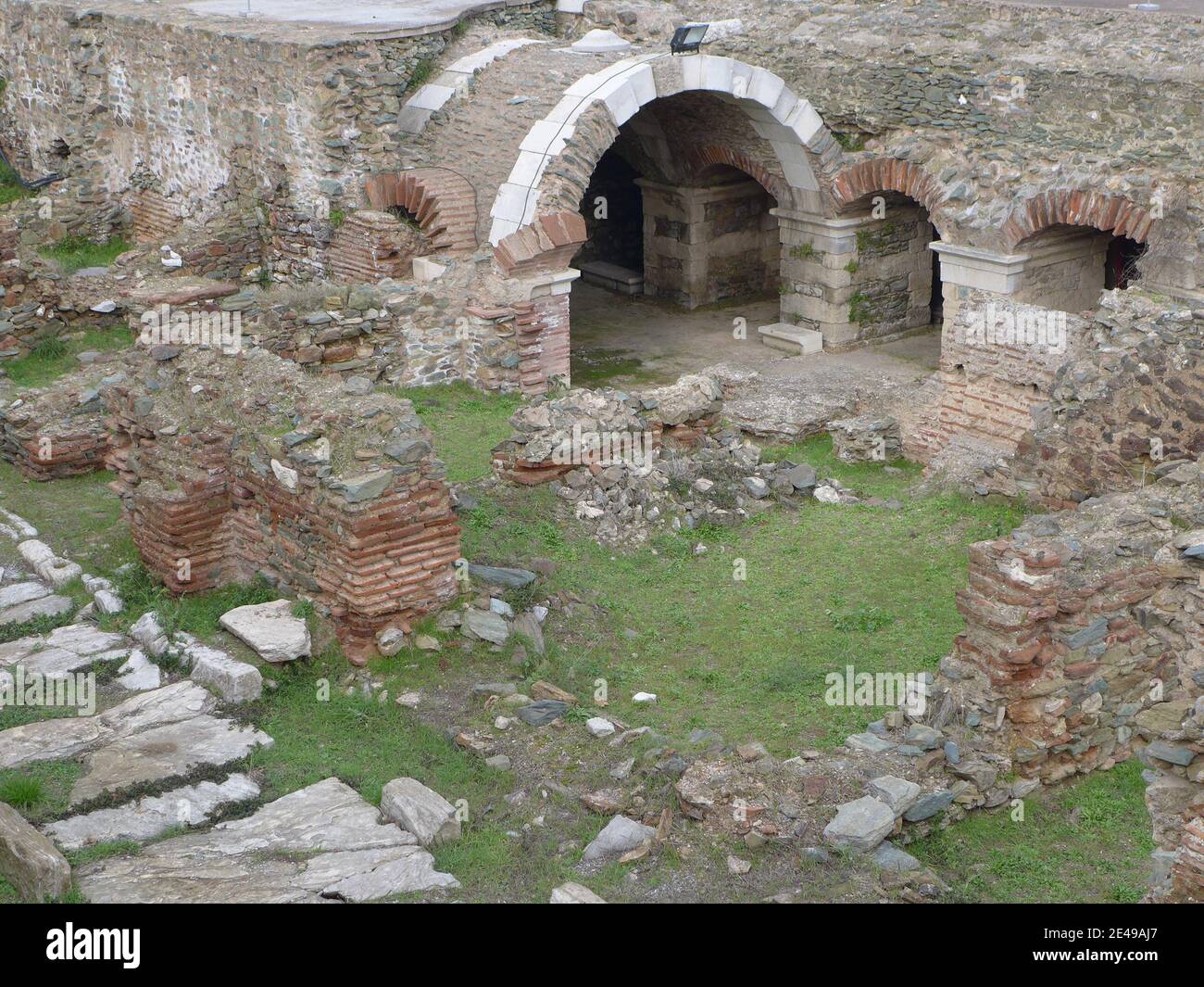 Ancient Roman Byzantine forum with arcade in Thessaloniki, Greece Stock ...
