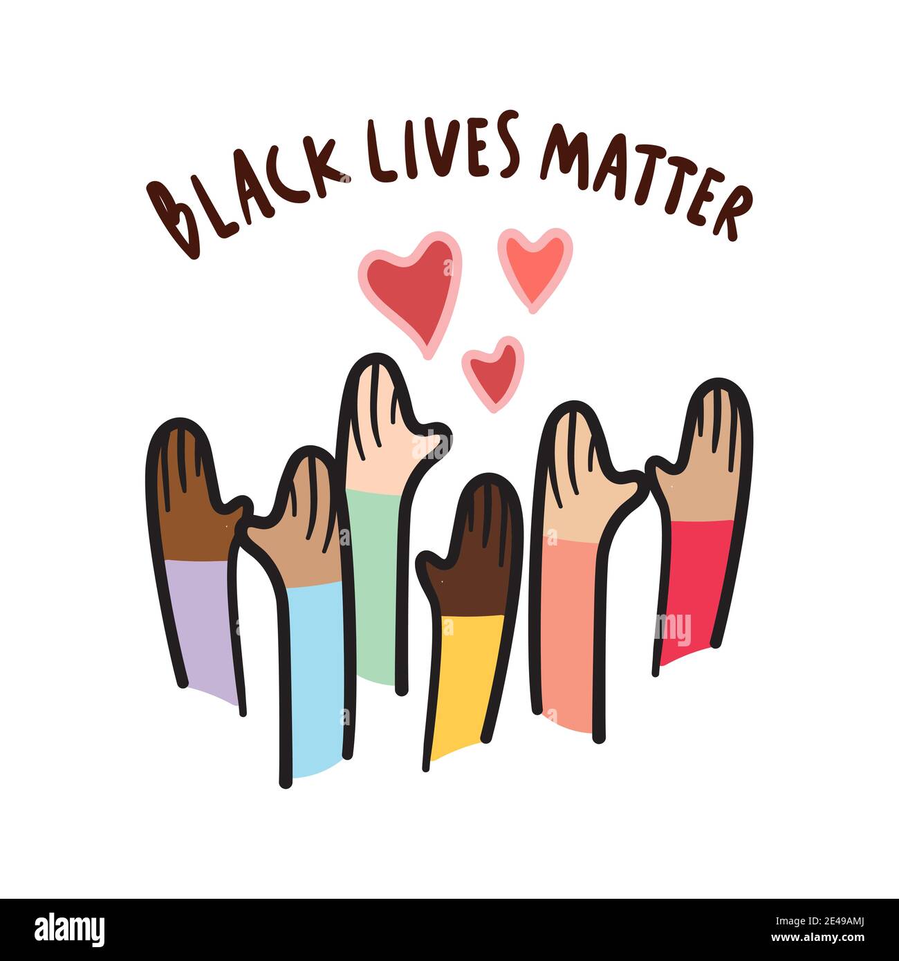 Black lives matter with love, hand drawn symbol. People with different ...