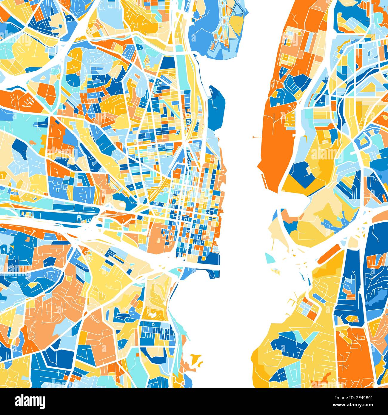 Color art map of Alexandria, Virginia, UnitedStates in blues and ...