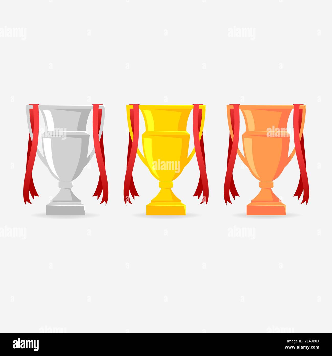 Gold, Silver and Bronze Trophy Cup with red ribbon. Cups for winners Stock Vector Image & Art ...
