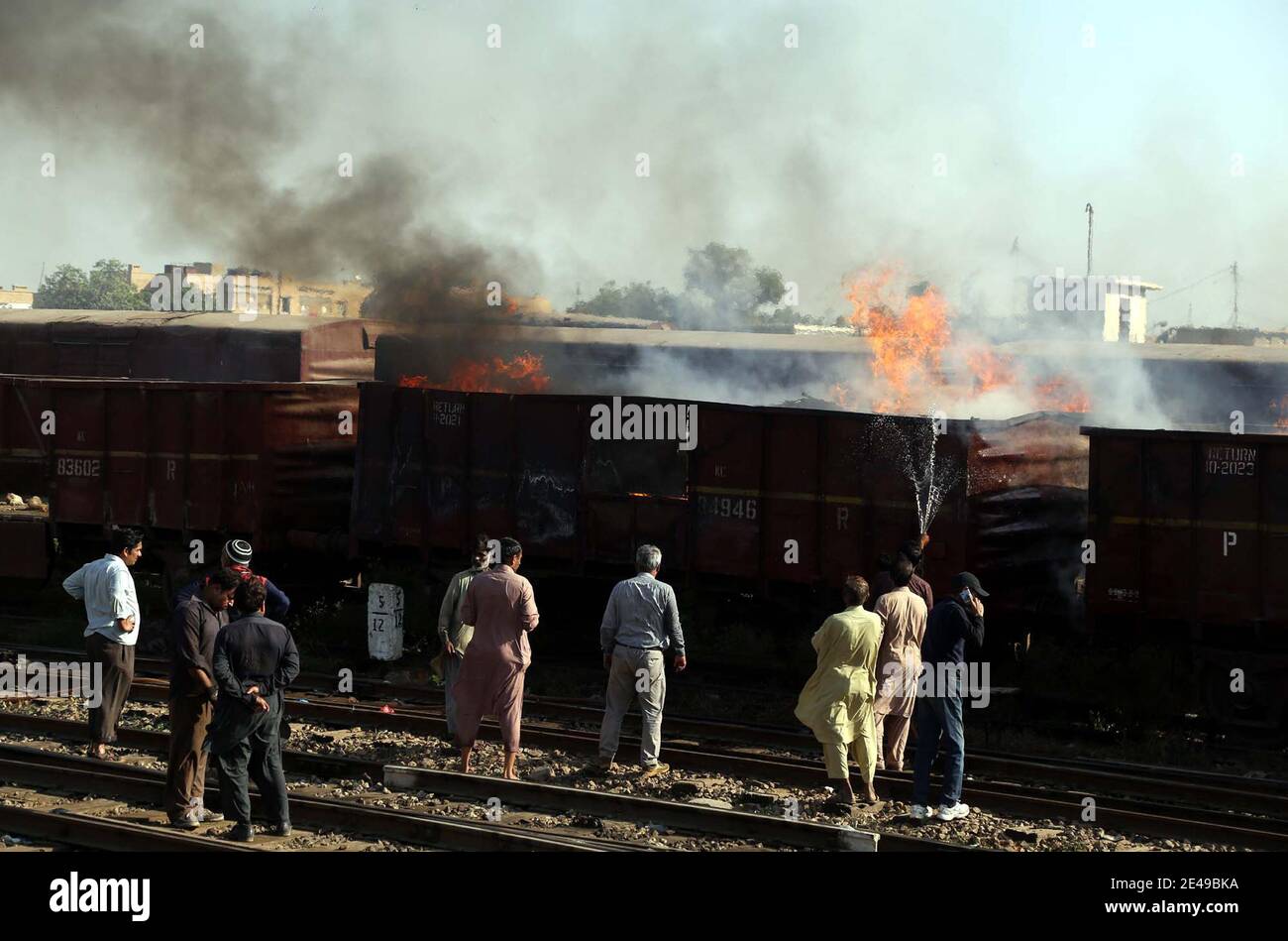 View of venue after a fire broke incident at a freight train as Railway ...