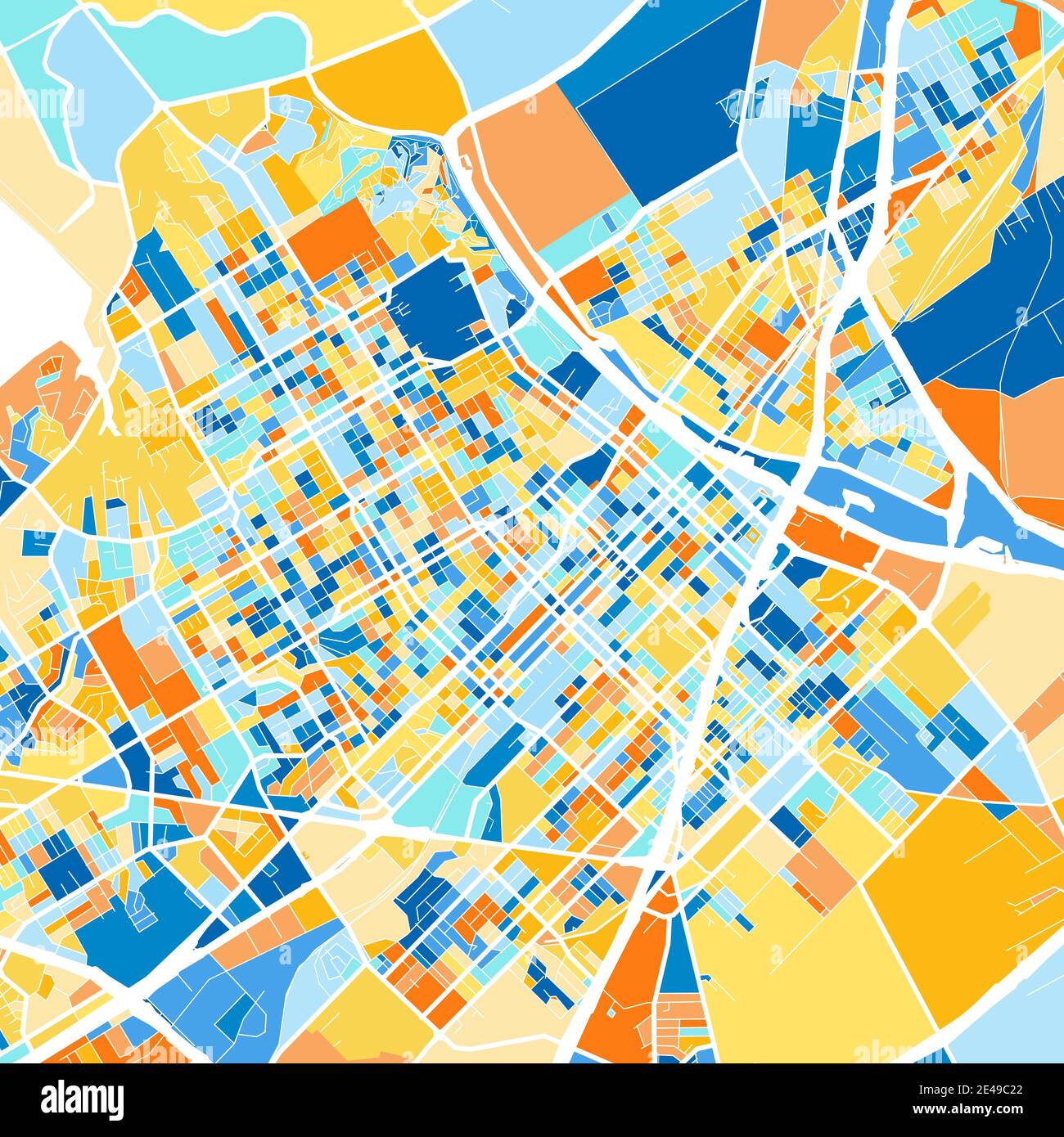 Color art map of Waco, Texas, UnitedStates in blues and oranges. The ...