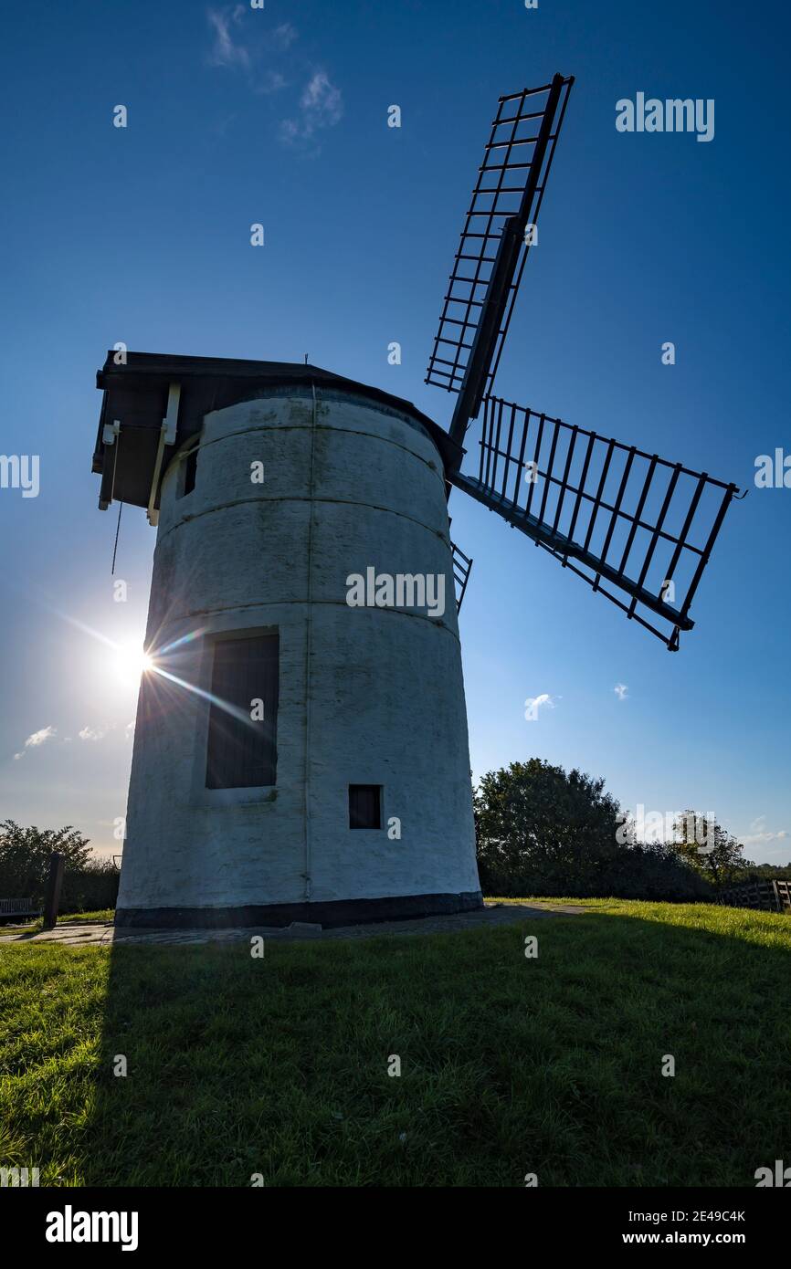English windmill in strong sunlight in Somerset Stock Photo - Alamy