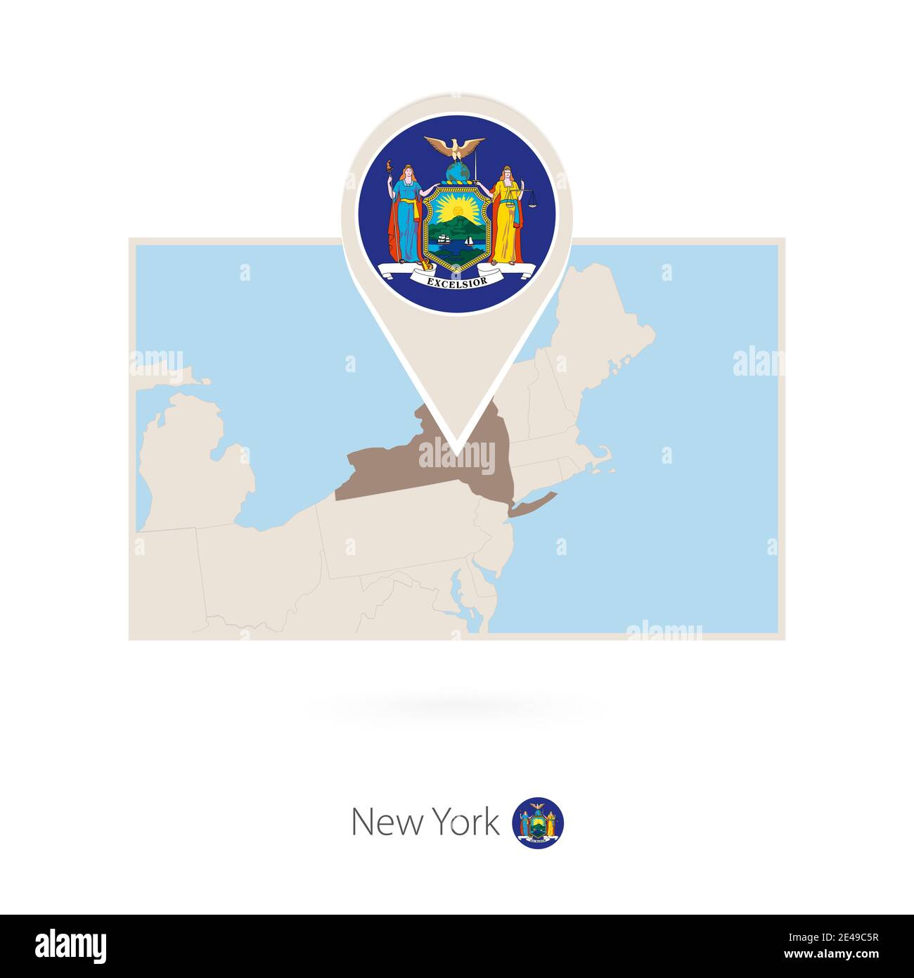 Rectangular map of US state New York with pin icon of New York Stock ...