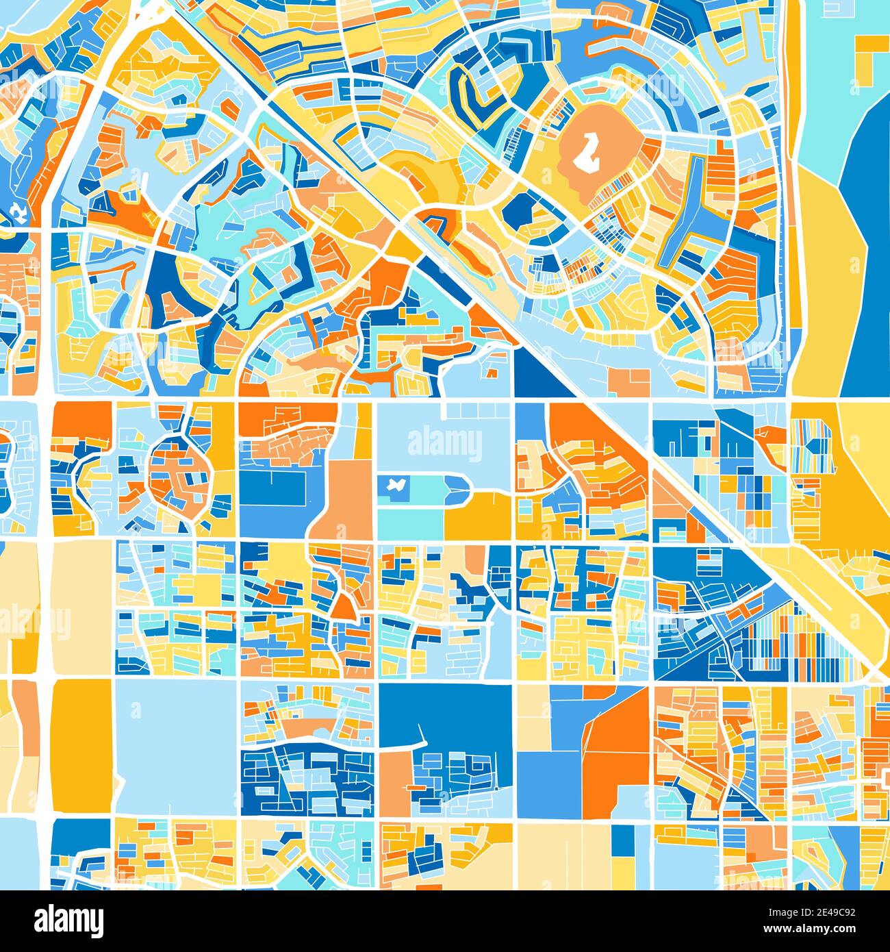 Color art map of Surprise, Arizona, UnitedStates in blues and oranges ...