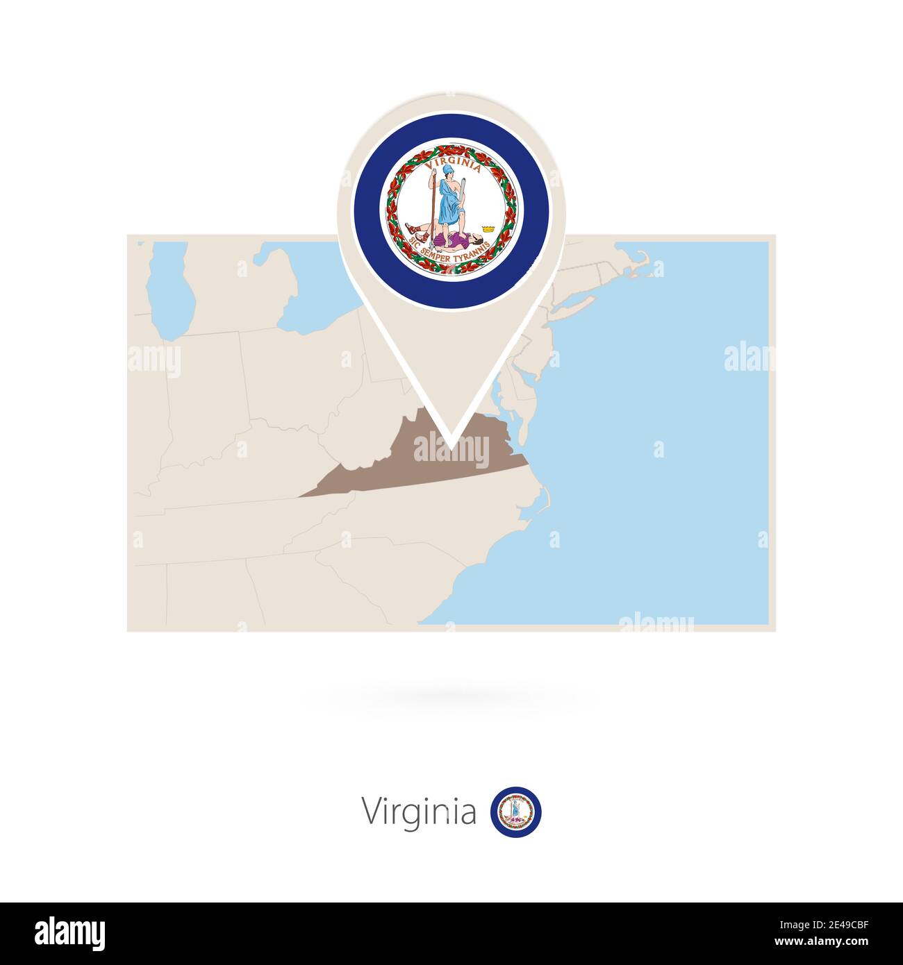Rectangular map of US state Virginia with pin icon of Virginia Stock ...