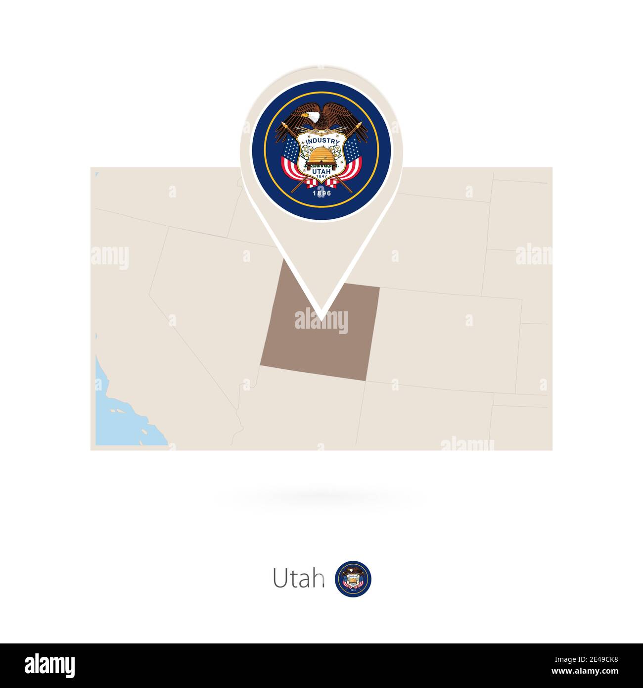 Rectangular map of US state Utah with pin icon of Utah Stock Vector ...
