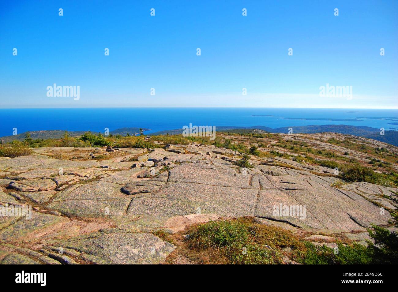 Top of the Cadillac Peak with fall foliage in Acadia National Park ...