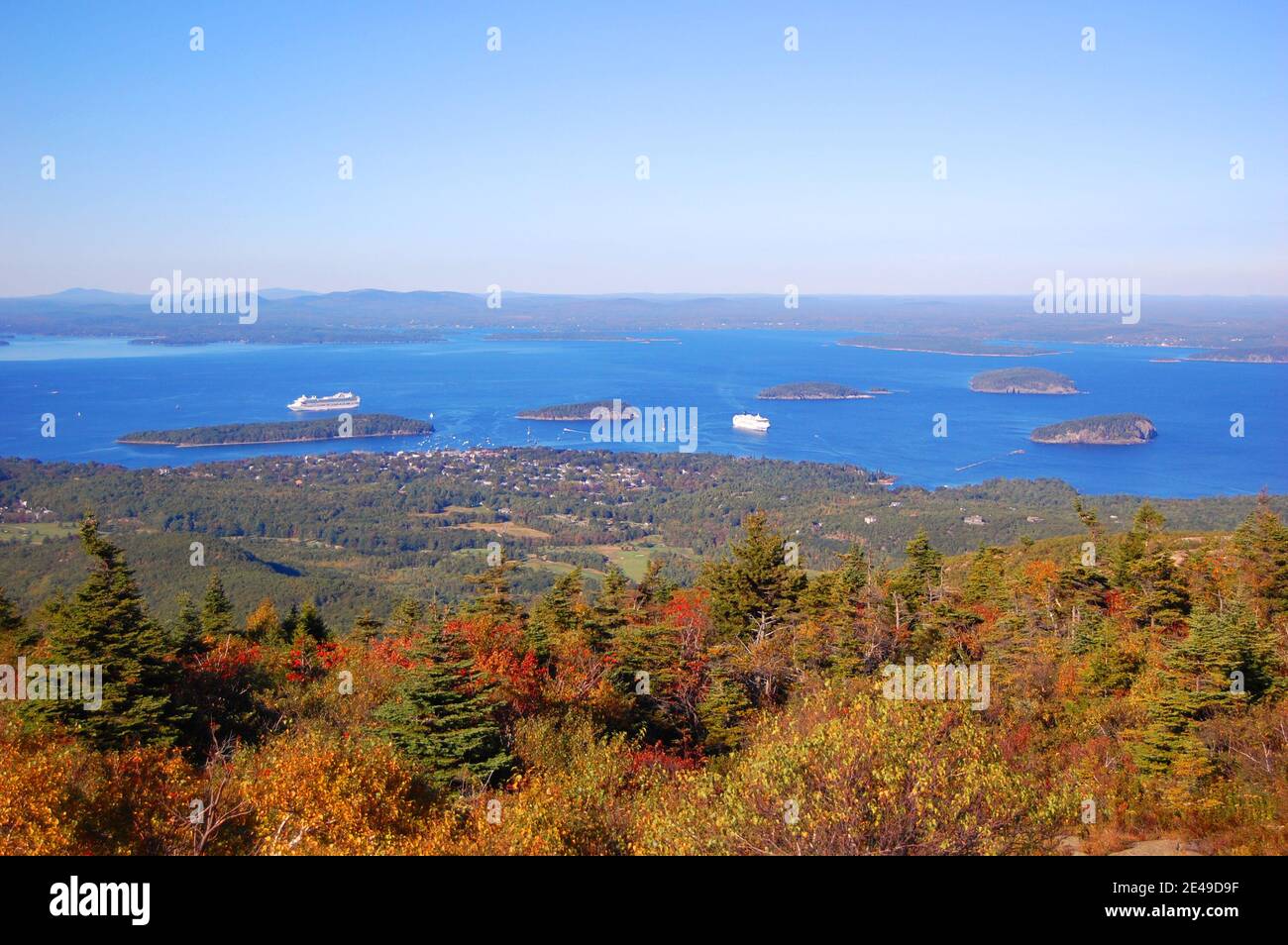 Top of the Cadillac Peak with fall foliage in Acadia National Park ...
