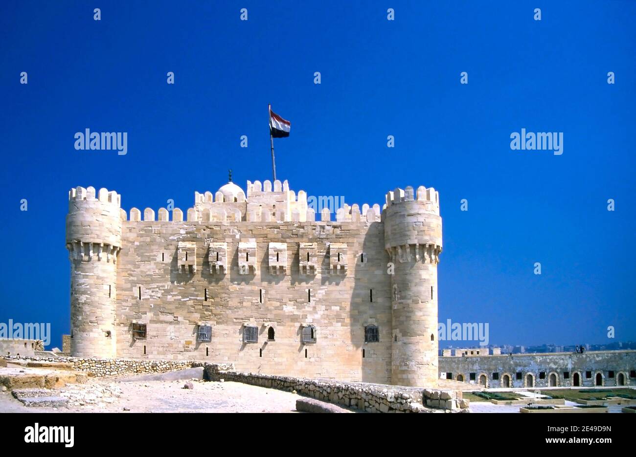 Front view of The Citadel of Qaitbay (Qaitbay Fort), Is a 15th century ...