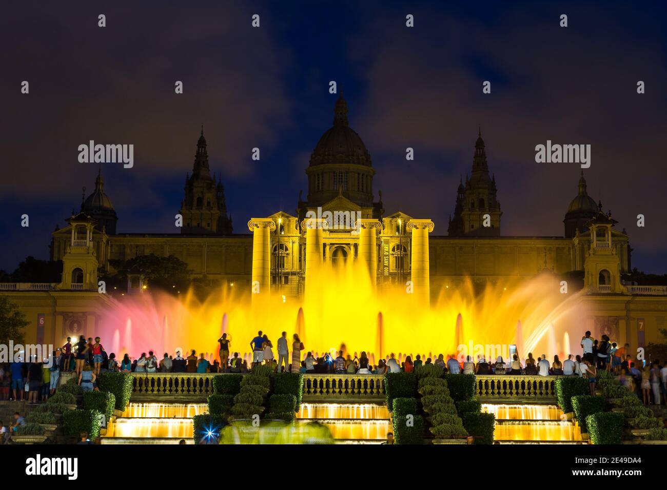 Magic Fountain light show at night next to National museum in Barcelona ...