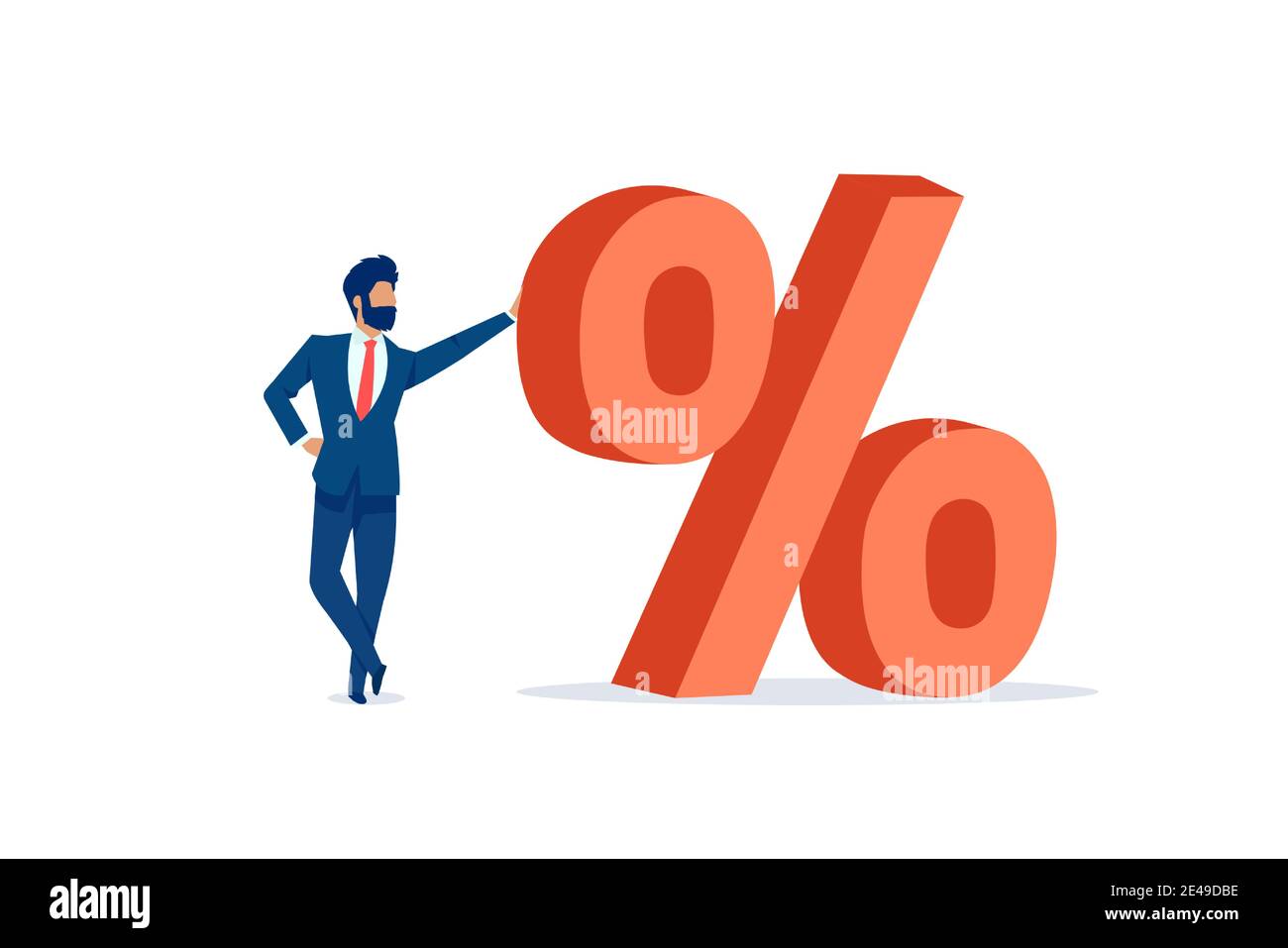 Vector of a businessman standing next to a red big percentage symbol on ...