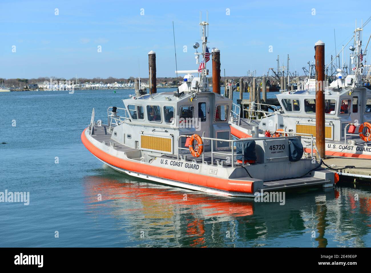 Point Judith Coast Guard 25-Foot Defender Class Boat docked at pier in ...