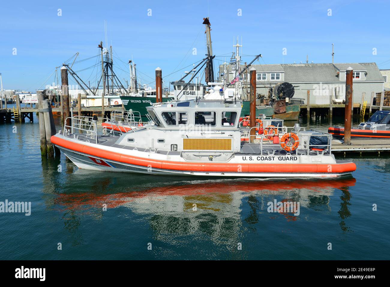 Point Judith Coast Guard 25-Foot Defender Class Boat docked at pier in ...