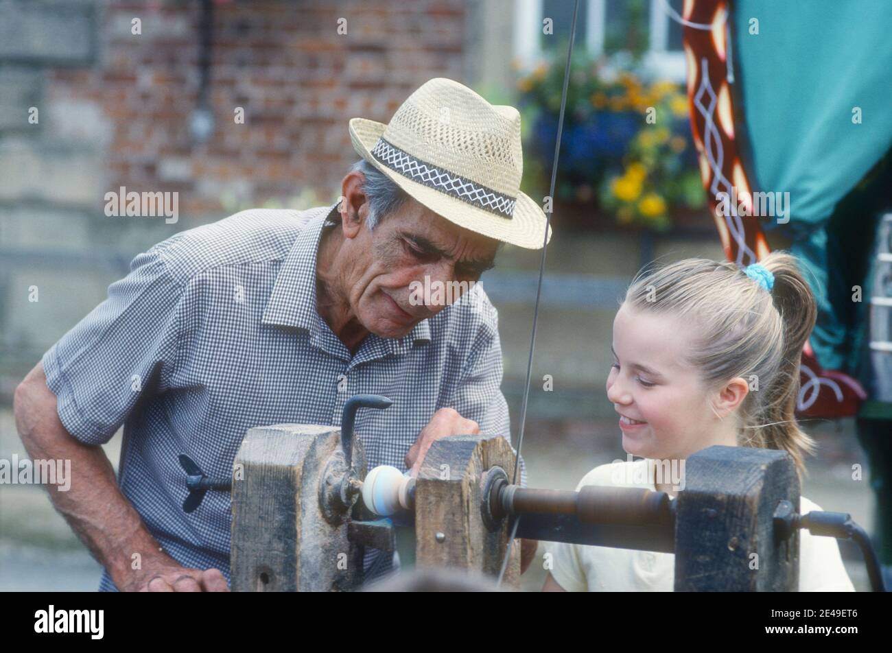 1990 Woodturning demostration - A man demonstrating Woodturning on a ...