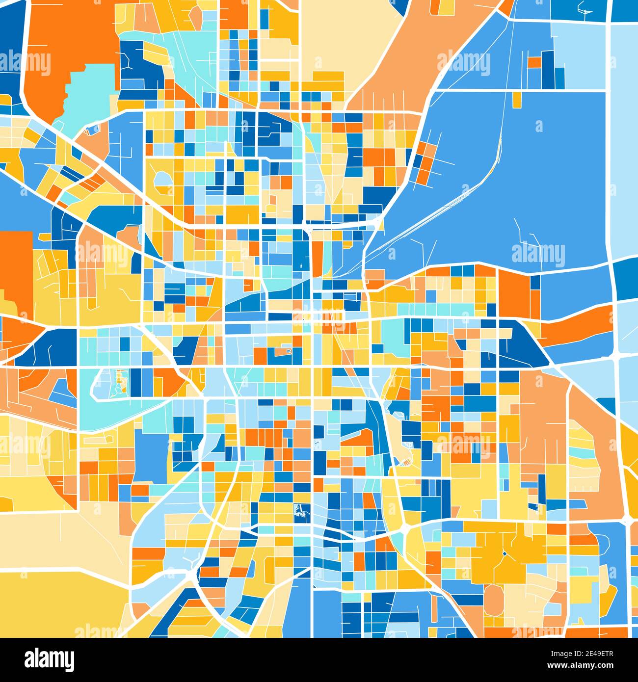Color art map of Tyler, Texas, UnitedStates in blues and oranges. The ...