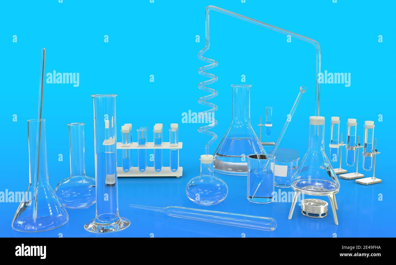 3D illustration of objects - lab test-tubes with various biochemistry ...
