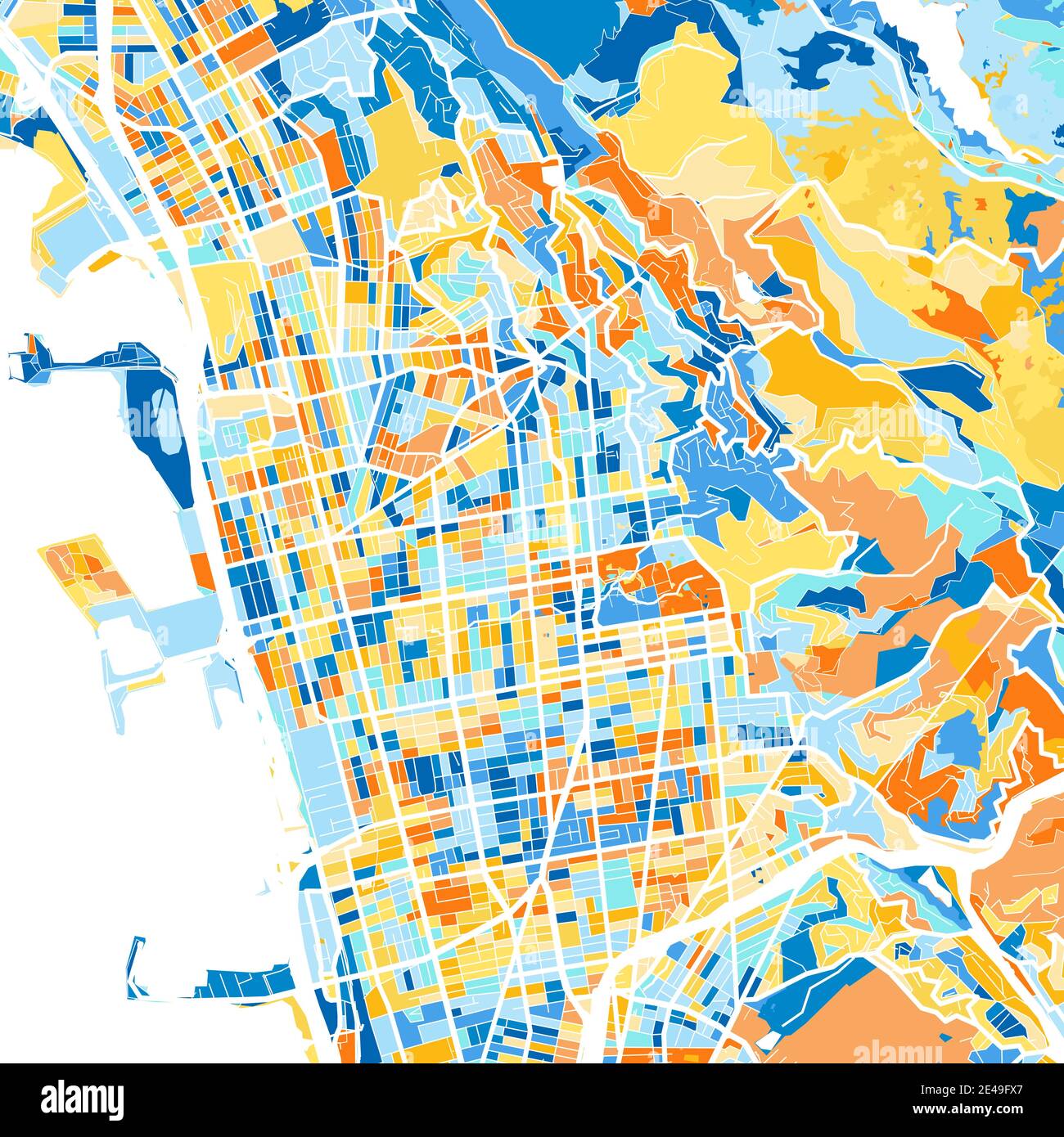 Color art map of Berkeley, California, UnitedStates in blues and ...
