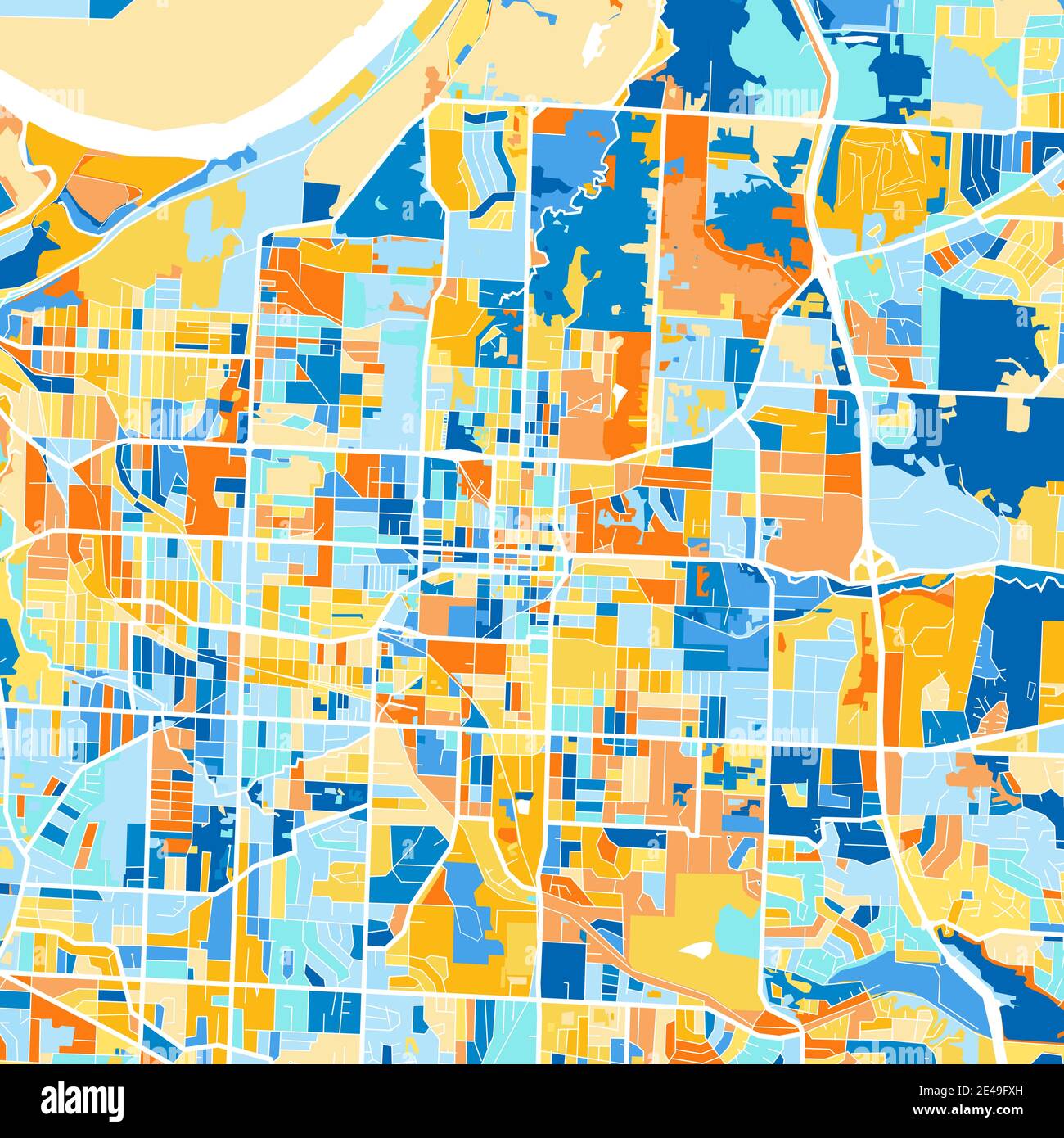 Color art map of Independence, Missouri, UnitedStates in blues and ...