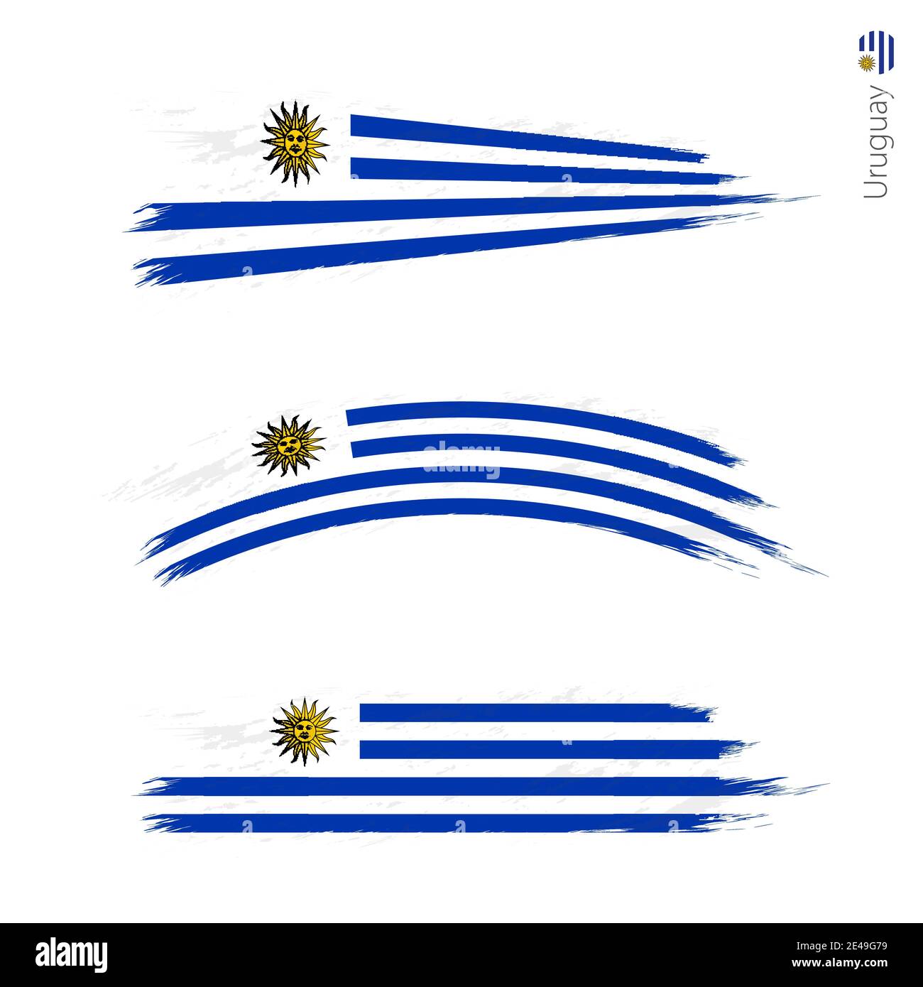 Set of 3 grunge textured flag of Uruguay, three versions of national ...