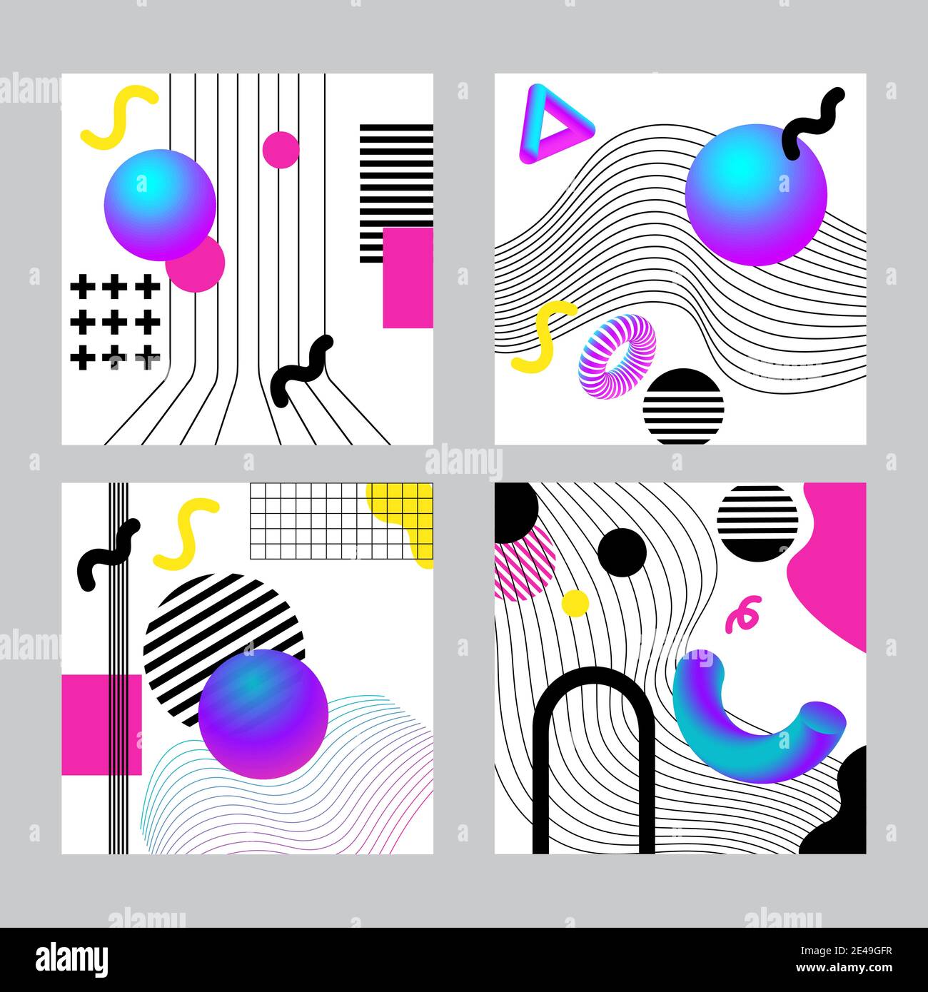 Vibrant 3d geometry and lines abstract collages set. Vector design for ...