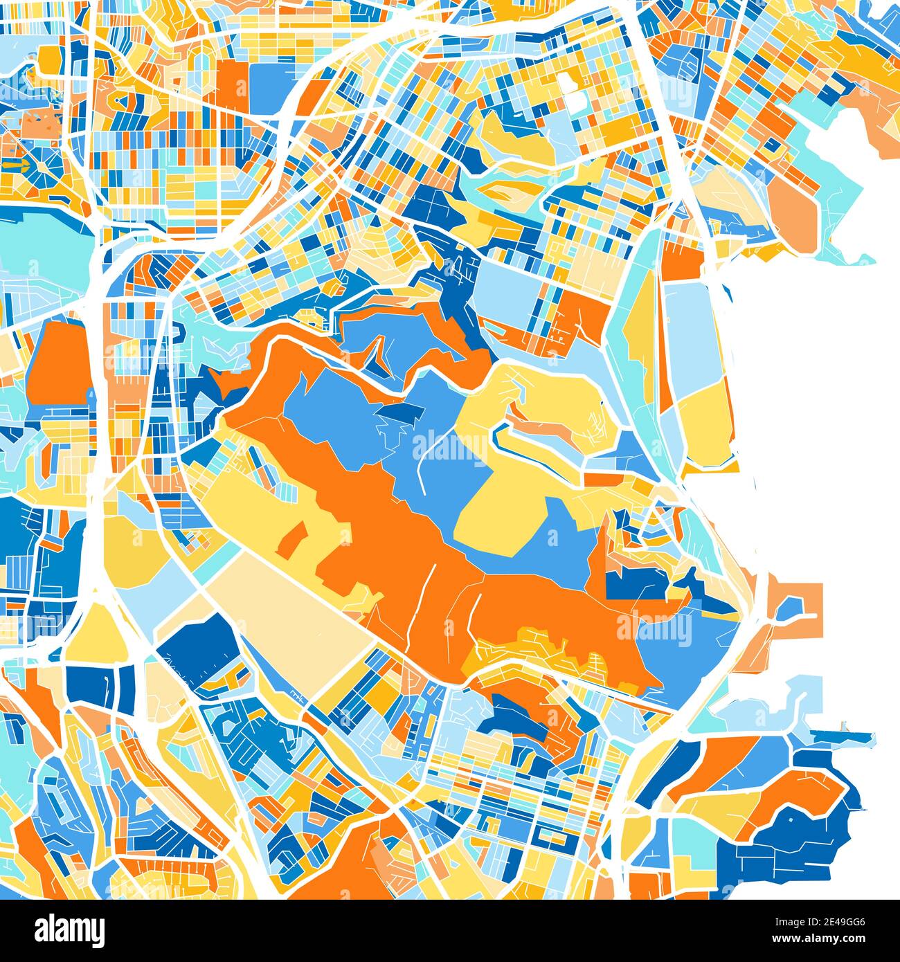 Color art map of DalyCity, California, UnitedStates in blues and ...