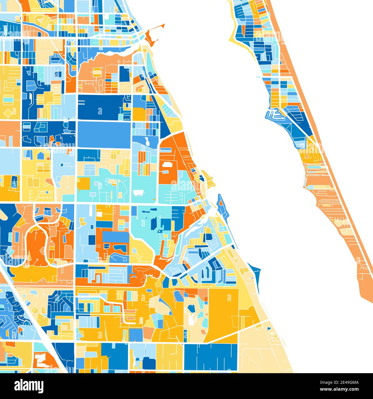 Color art map of PalmBay, Florida, UnitedStates in blues and oranges ...