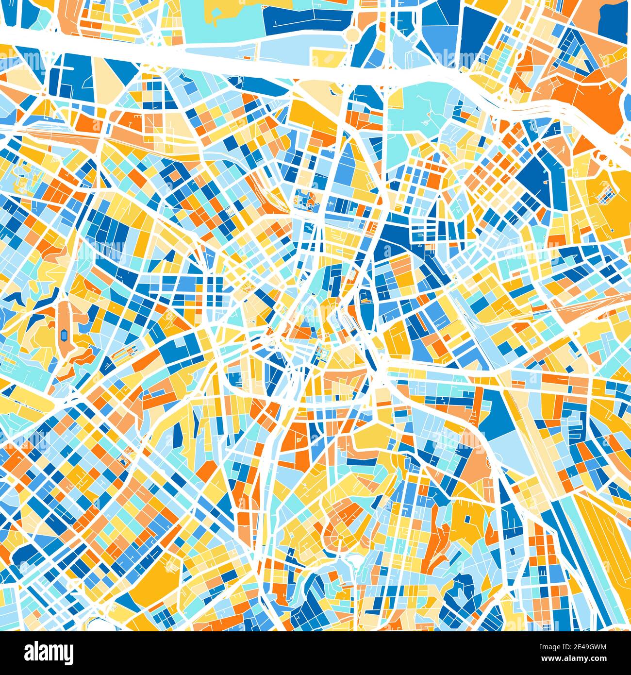Color art map of SaoPaulo, Brazil, Brazil in blues and oranges. The ...