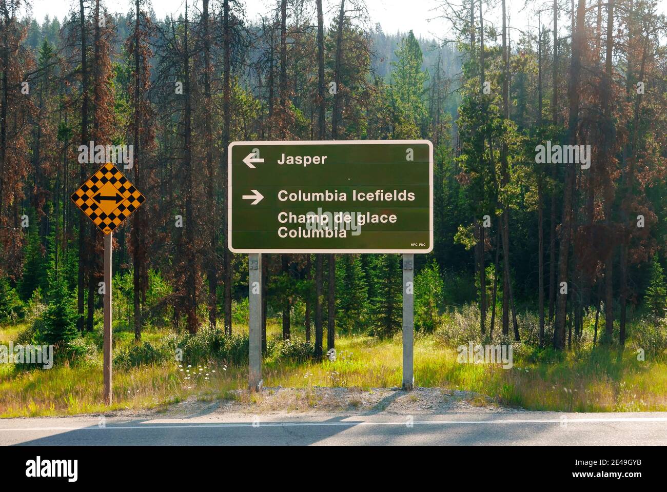 Road sign at Jasper, Jasper National Park, Rocky Mountains, Alberta ...