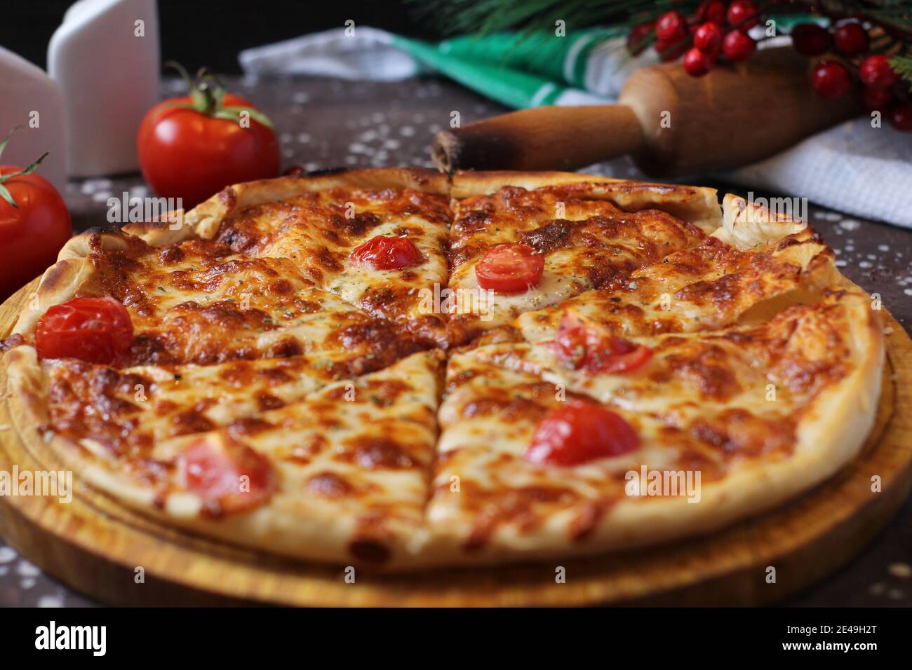 Homemade Meat Loves Pizza with Pepperoni Sausage and Bacon Stock Photo ...