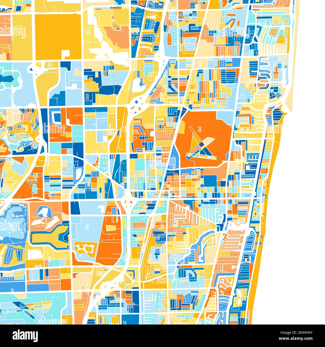 Color art map of PompanoBeach, Florida, UnitedStates in blues and ...