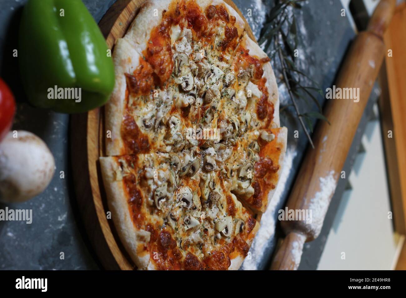 Homemade Meat Loves Pizza with Pepperoni Sausage and Bacon Stock Photo ...