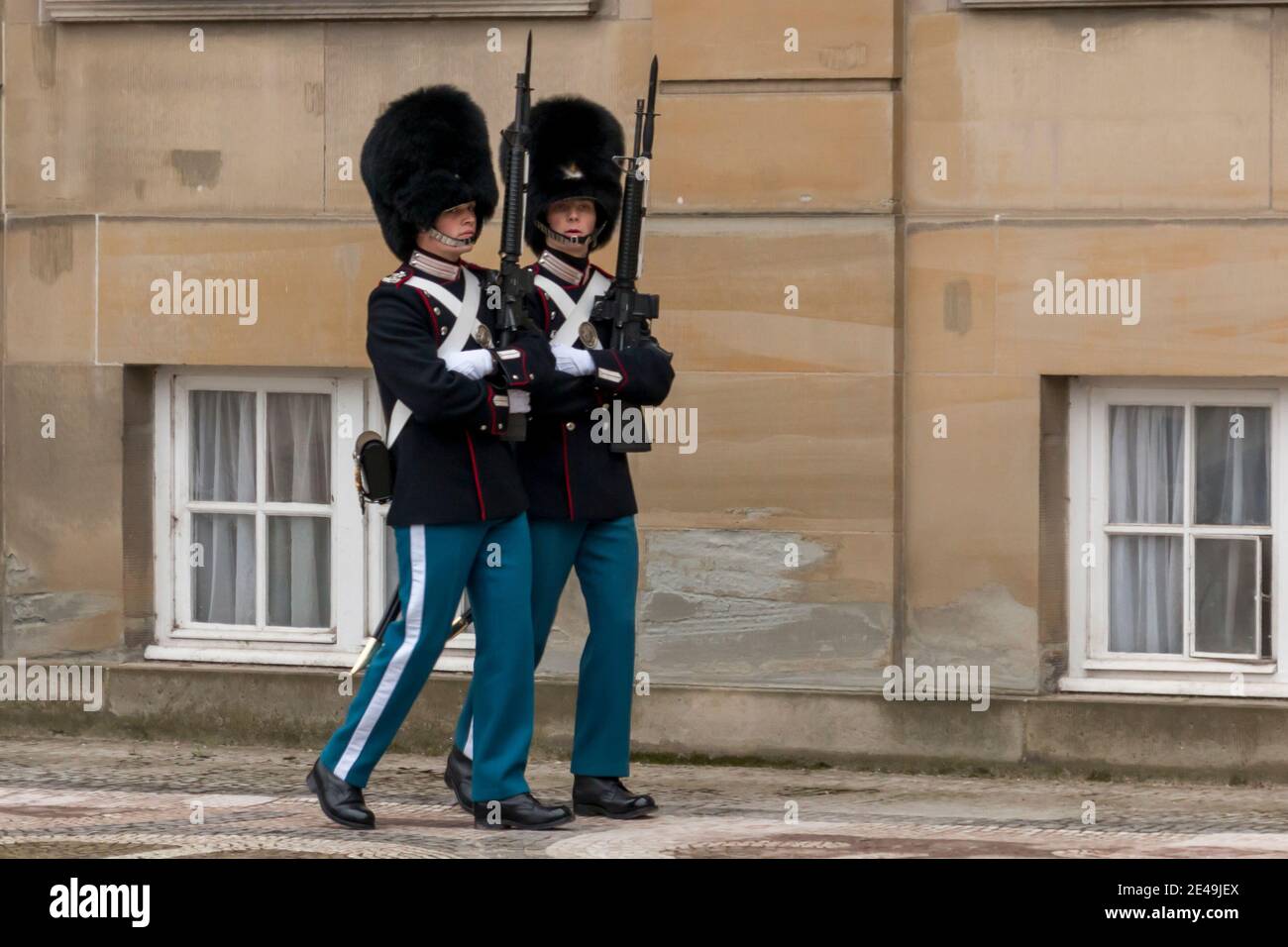 Copenhagen, Denmark - 12 Dec 2020: Members of Danish Royal Life guards ...