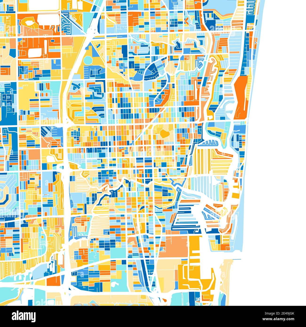 Color art map of FortLauderdale, Florida, UnitedStates in blues and ...