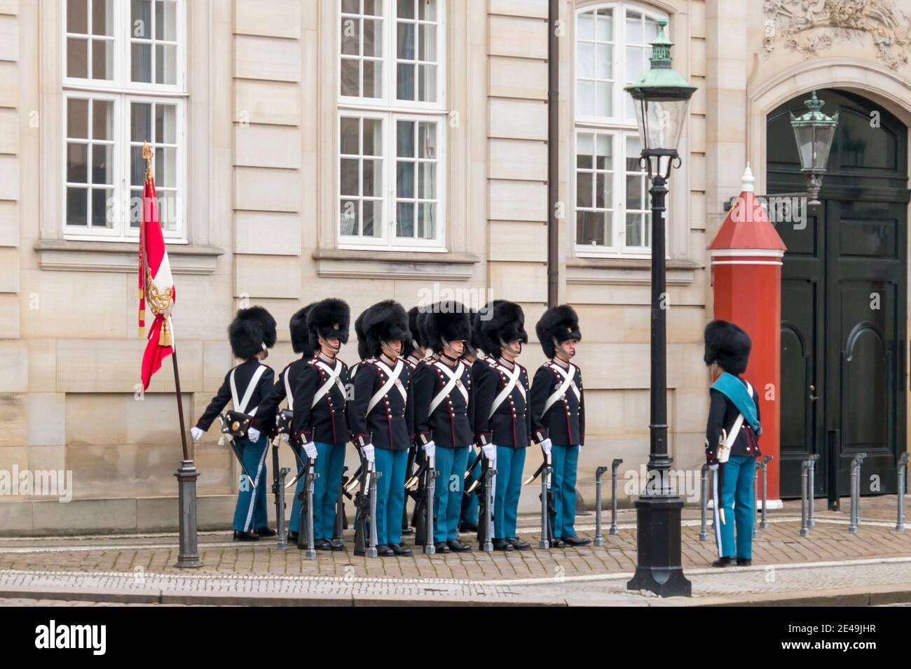 Copenhagen, Denmark - 12 Dec 2020: Members of Danish Royal Life guards ...