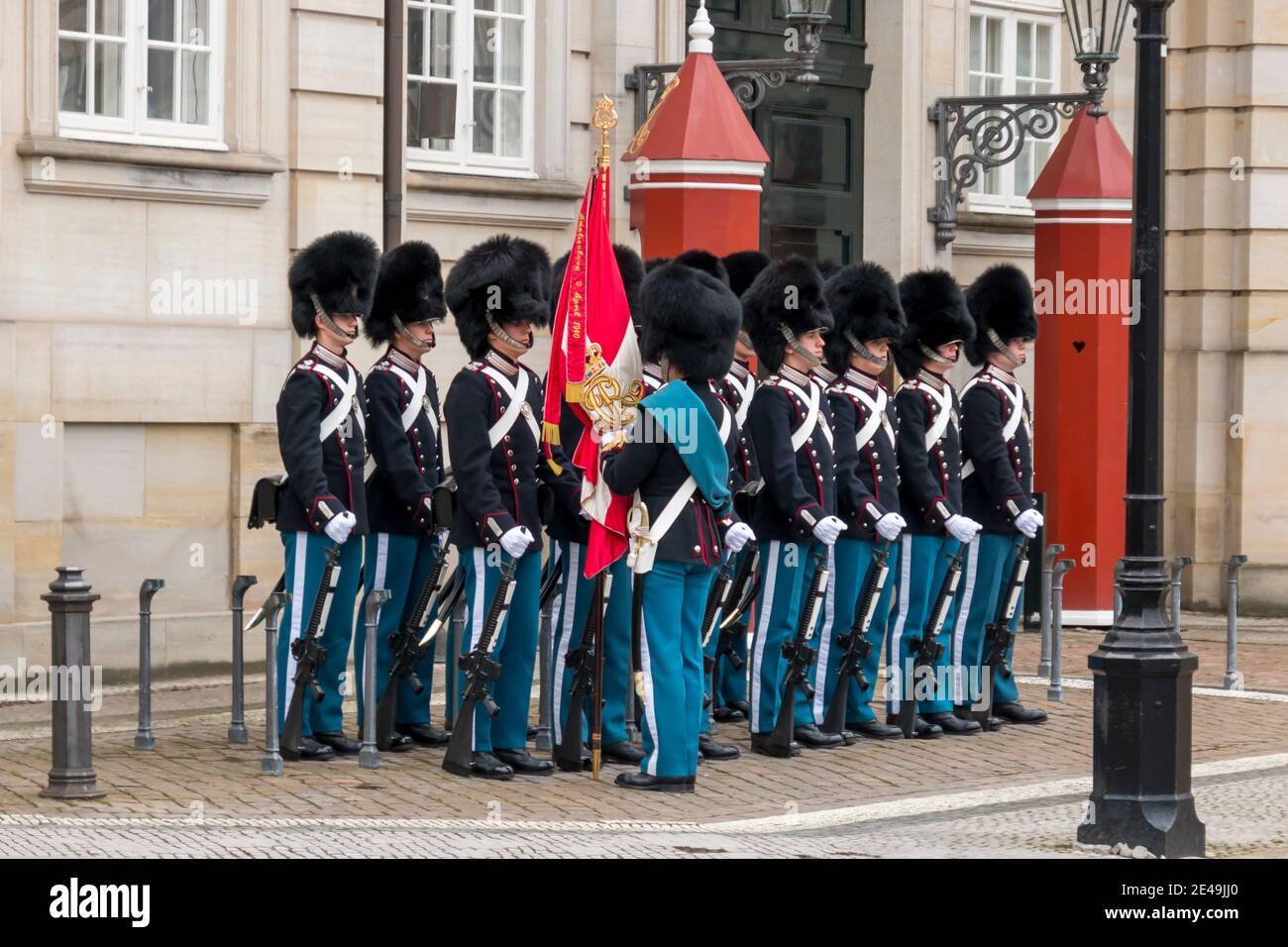 Copenhagen, Denmark - 12 Dec 2020: Members of Danish Royal Life guards ...