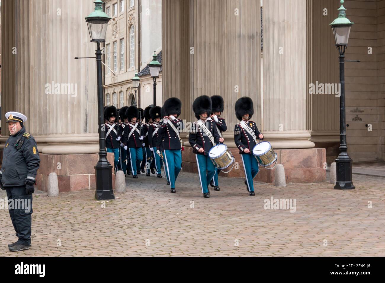 Copenhagen, Denmark - 12 Dec 2020: Members of Danish Royal Life guards ...