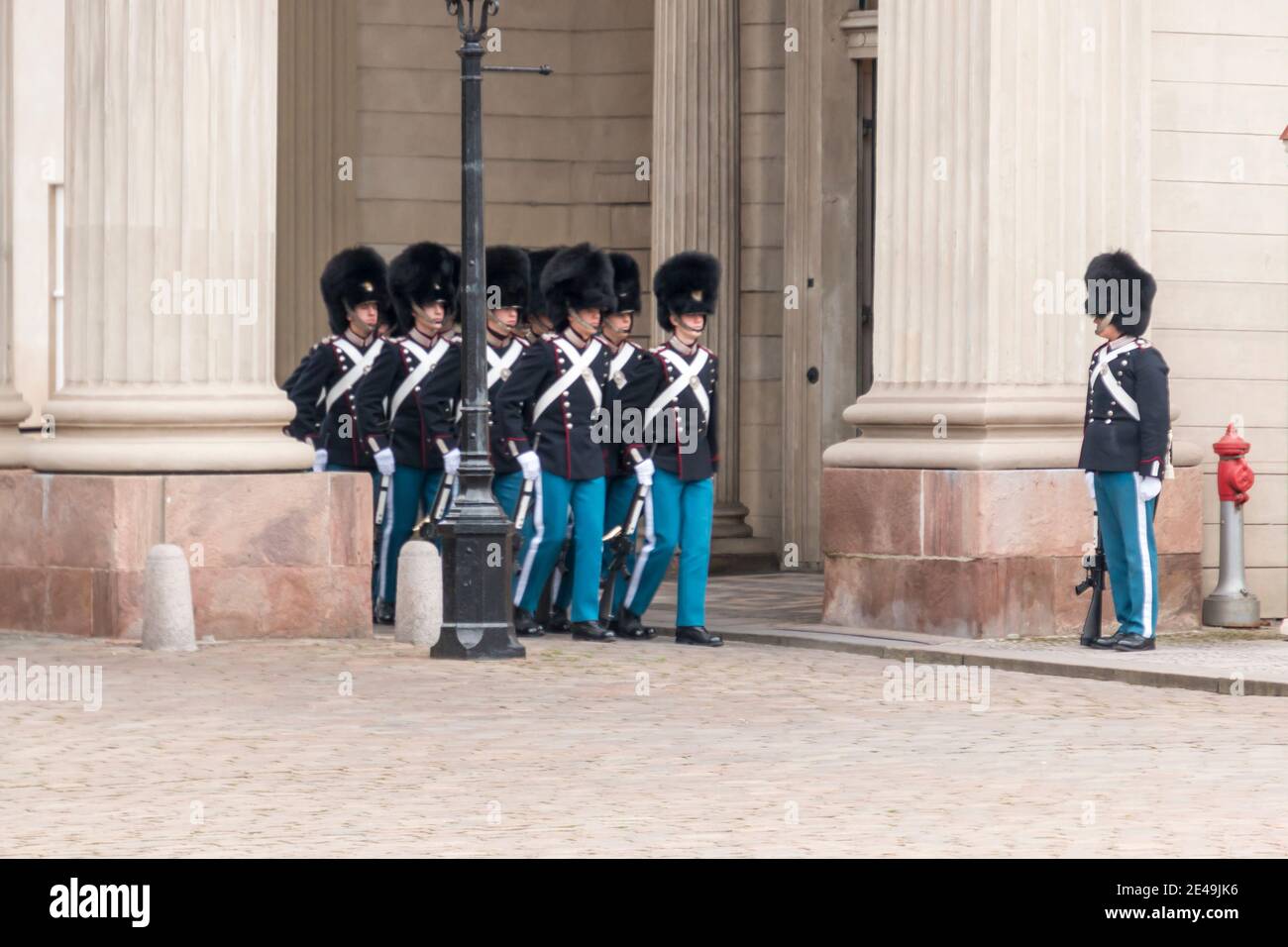 Copenhagen, Denmark - 12 Dec 2020: Members of Danish Royal Life guards ...