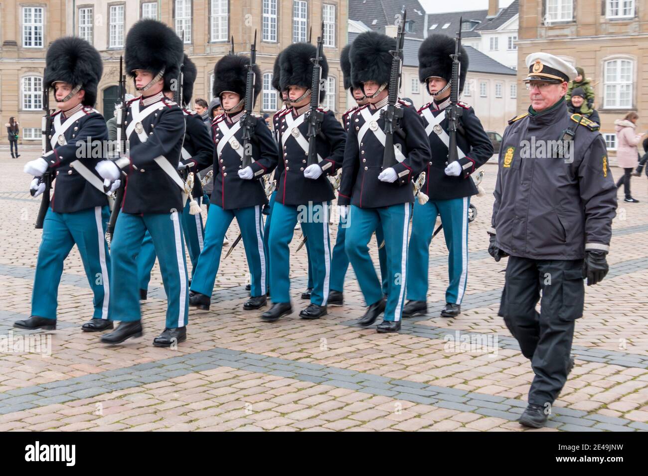 Copenhagen, Denmark - 12 Dec 2020: Members of Danish Royal Life guards ...
