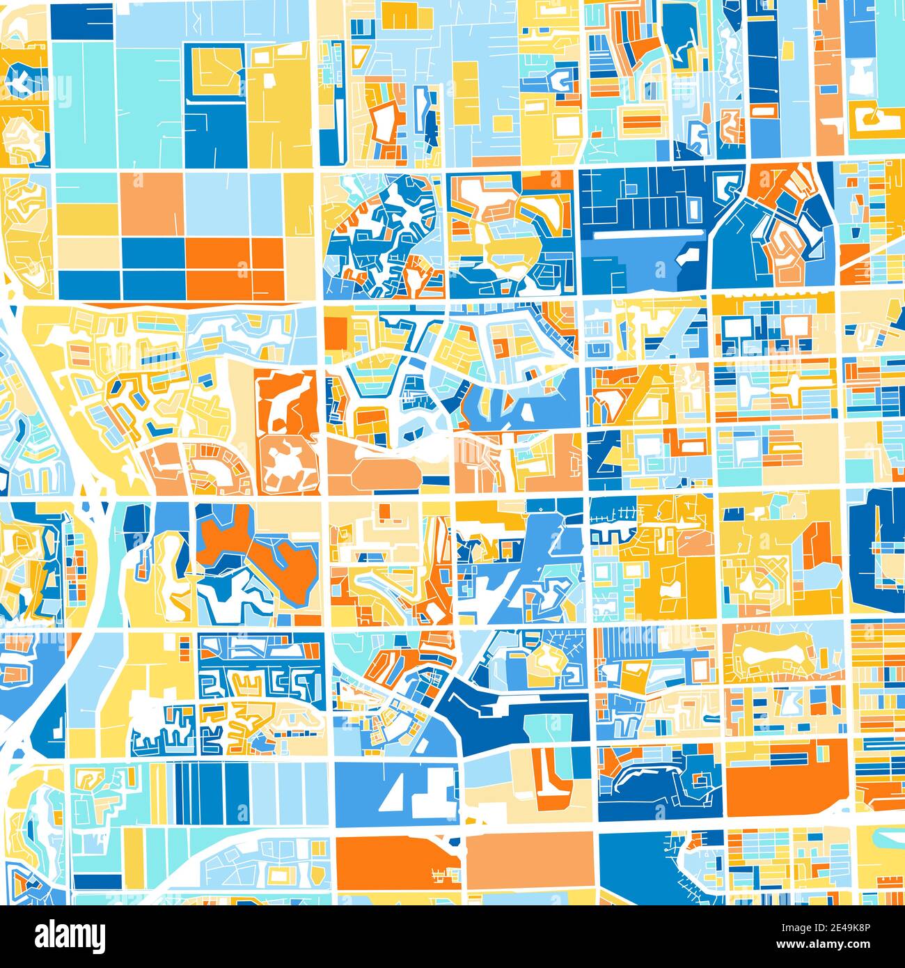 Color art map of PembrokePines, Florida, UnitedStates in blues and ...