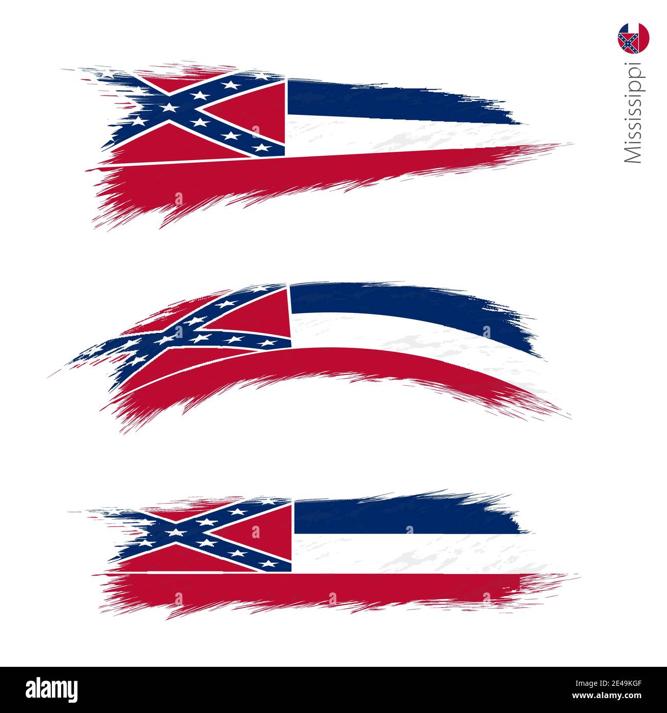 Set of 3 grunge textured flag of US State Mississippi, three versions of state flag in brush ...