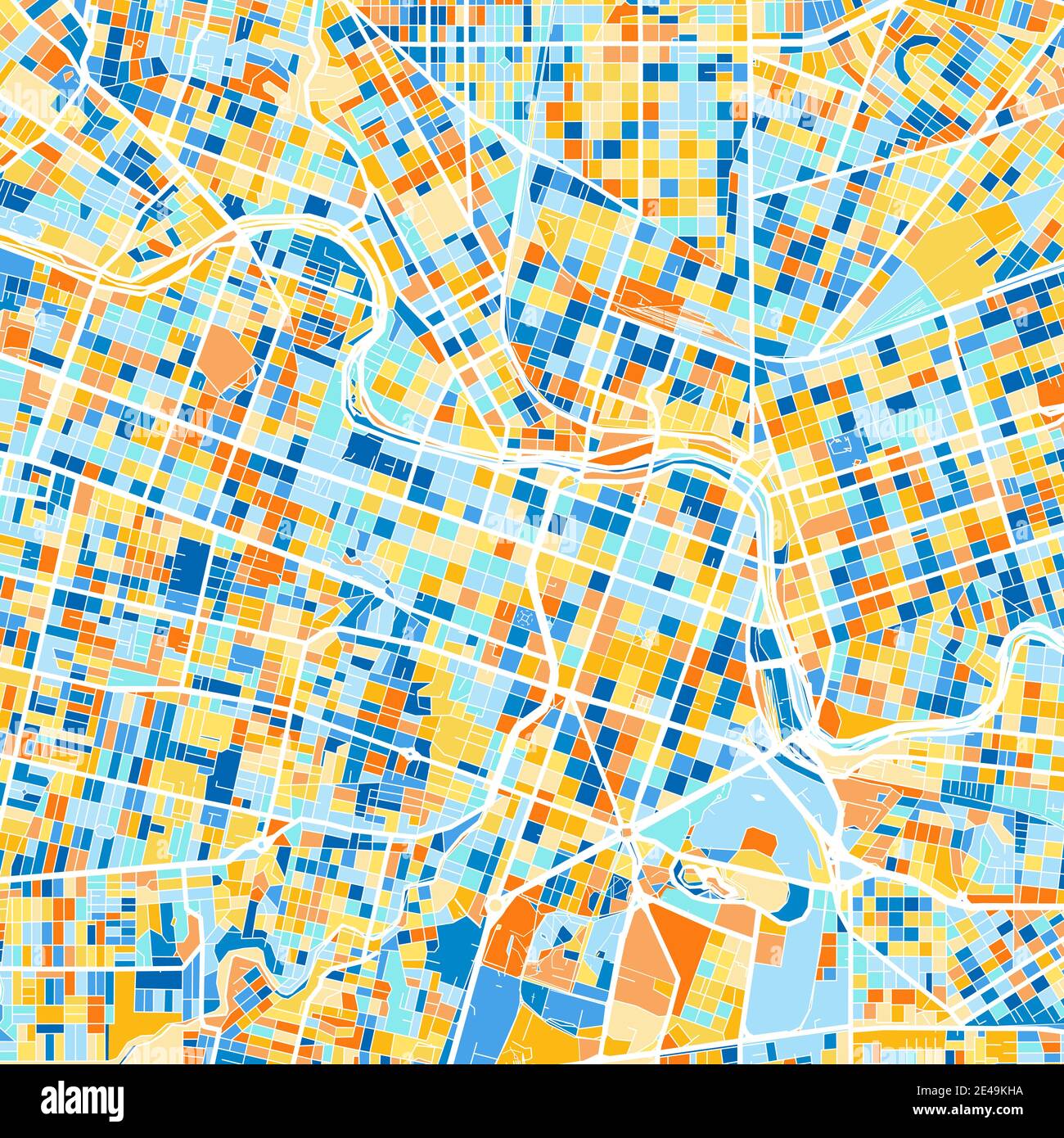 Color art map of Cordoba, Argentina, Argentina in blues and oranges ...