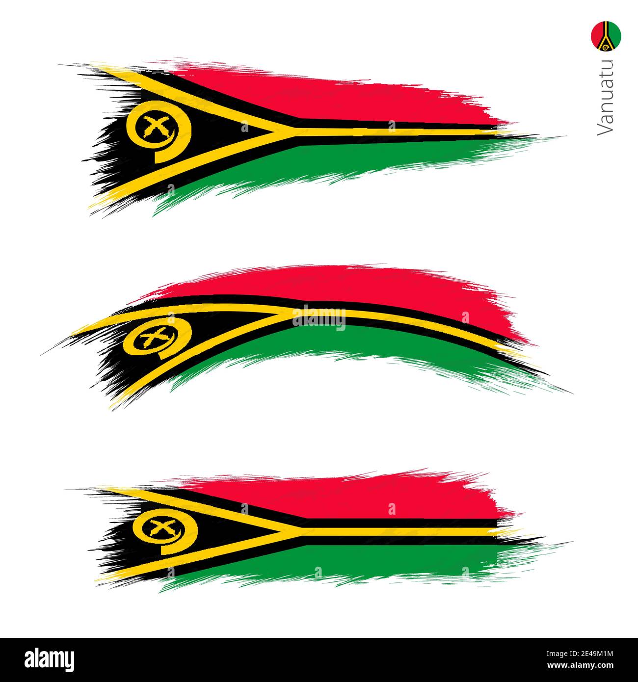 Set of 3 grunge textured flag of Vanuatu, three versions of national country flag in brush ...