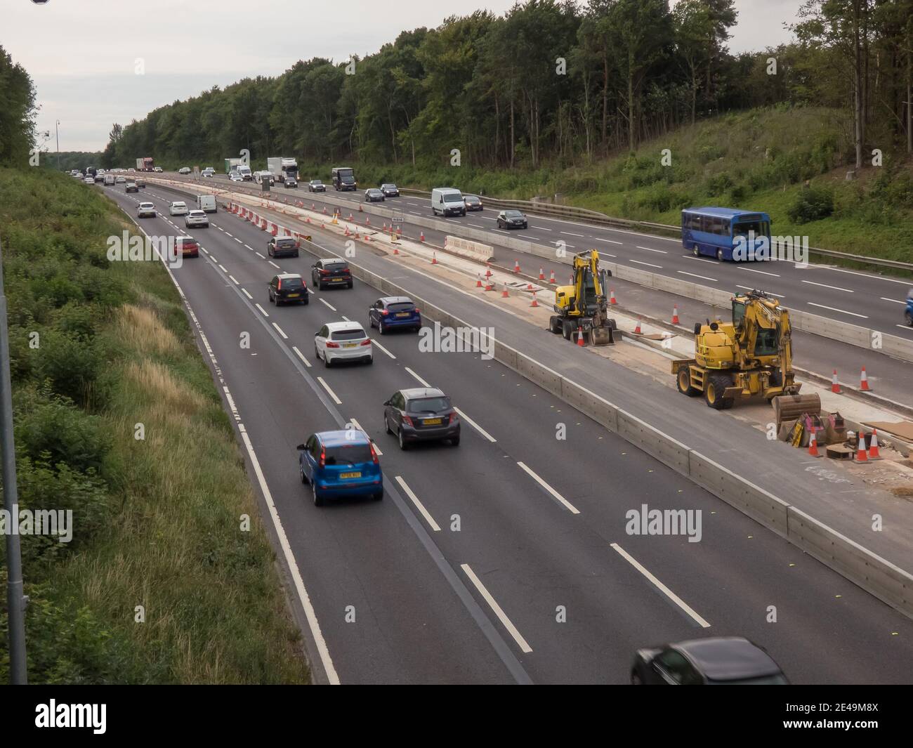 View of the long term roadworks on the M1 Motorway between Northampton ...