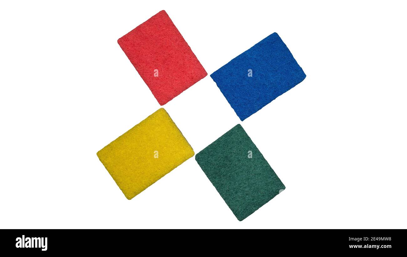 Colored cubes isolated on a white background, kitchen sponge, washcloth ...